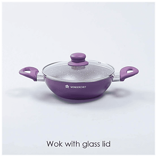 Buy Wonderchef Royal Velvet Wok With Glass Lid - Sturdy Handle, Long ...