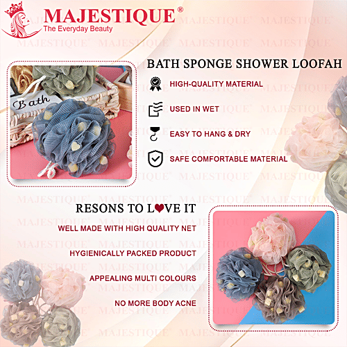 Buy MAJESTIQUE Loofah With Active Spheres BA 201 For Exfoliation Of ...