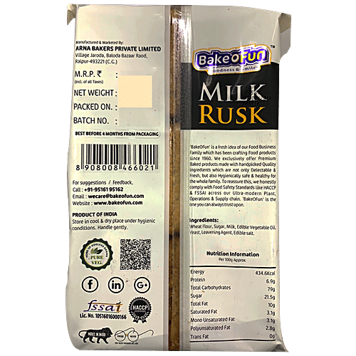 Buy Bake O Fun Milk Rusk - Premium, Twice Baked, Healthy Online at Best ...