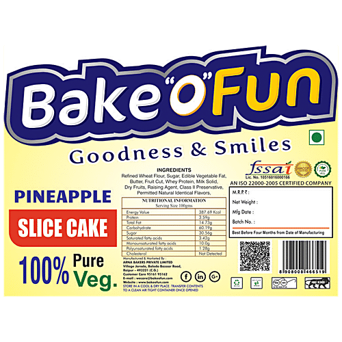Buy Bake O Fun Slice Cake - Pineapple, 100% Pure Veg, Soft & Smooth ...