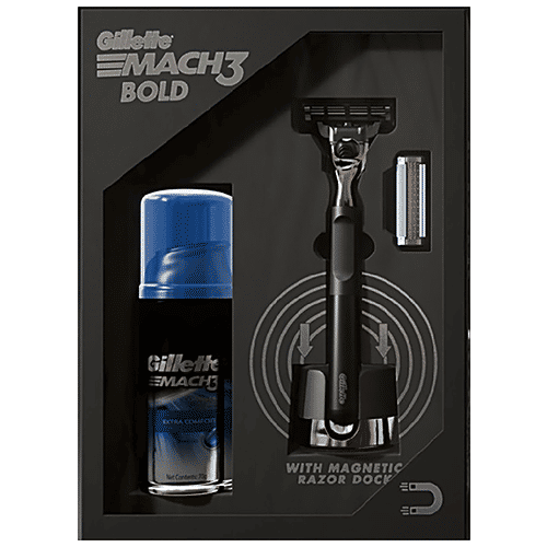 Buy Gillette Mach3 Bold Gift Pack - Heavy Black Razor, Cartridge, Gel ...