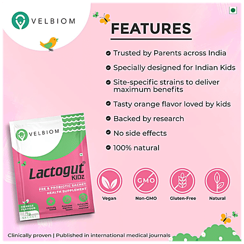 Buy Velbiom Lactogut Kidz Pre & Probiotic Supplement - Helps Prevent ...