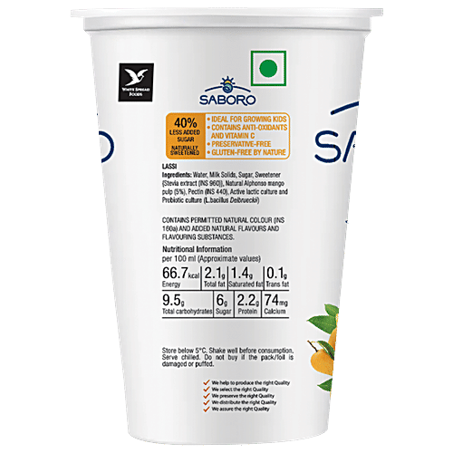 Buy SABORO Healthy Lassi With 100% Natural Fruit Pulp - Alphonso Mango ...