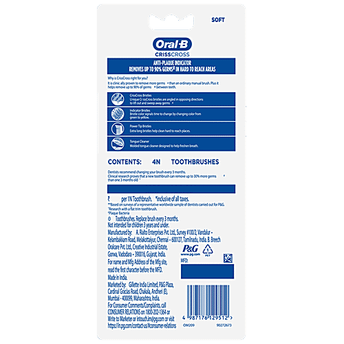 Buy Oral-B Criss Cross Toothbrush - Soft, Anti-Plaque, Removes Up To 90 ...