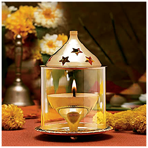Buy Decan Brass Akhand Jyoti With Clear Glass - Elegant, Durable, Ideal ...