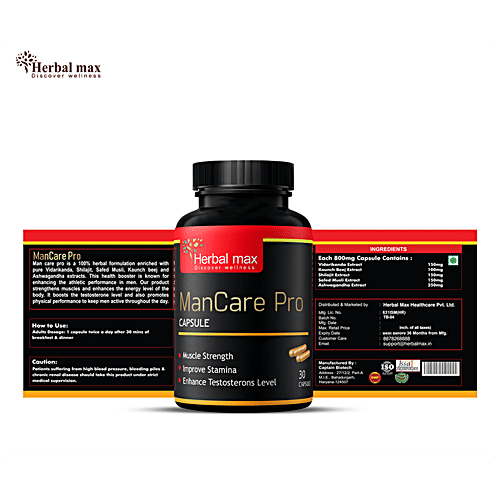 Buy Herbal Max ManCare Pro Capsules- For Strength, Energy & Performance ...