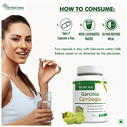 Buy Herbal max Garcinia Cambogia Capsules - 70% HCA, Natural Fat Burner ...