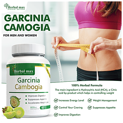 Buy Herbal max Garcinia Cambogia Capsules - 70% HCA, Natural Fat Burner ...