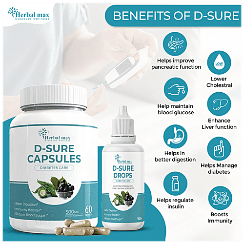 Buy Herbal max D-Sure Diabetic Care Kit - Capsule & Drops Ayurvedic ...