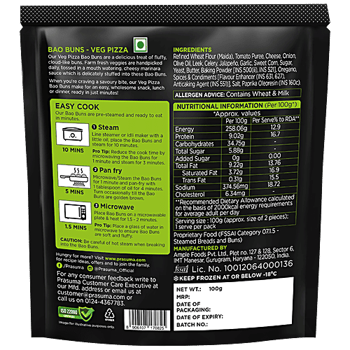 Buy Prasuma Bao Buns - Veg Pizza, Stuffed Bread, No Preservative ...