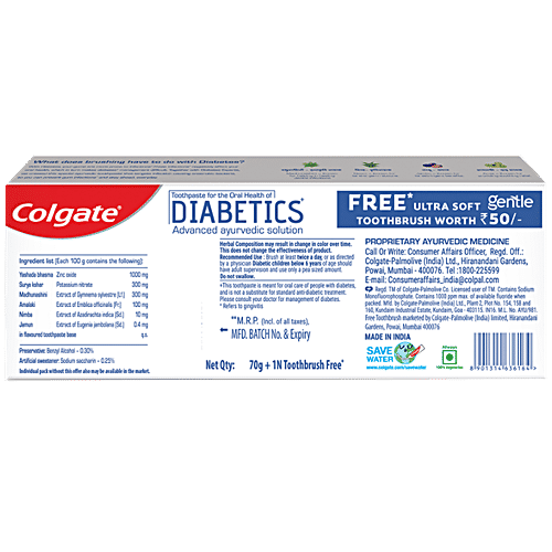 Buy Colgate Toothpaste For The Oral Health Of Diabetics - Sugar Free ...