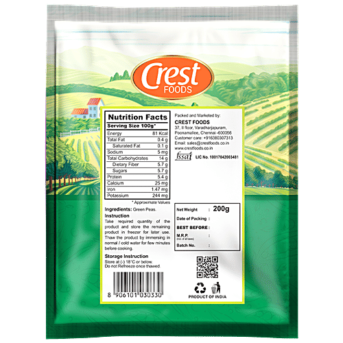 Buy Crest Foods Frozen Green Peas - High Quality, Adds Flavour Online ...
