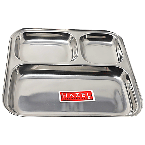 Buy Hazel Stainless Steel Rectangle Dinner Plate - With 3 Sections ...