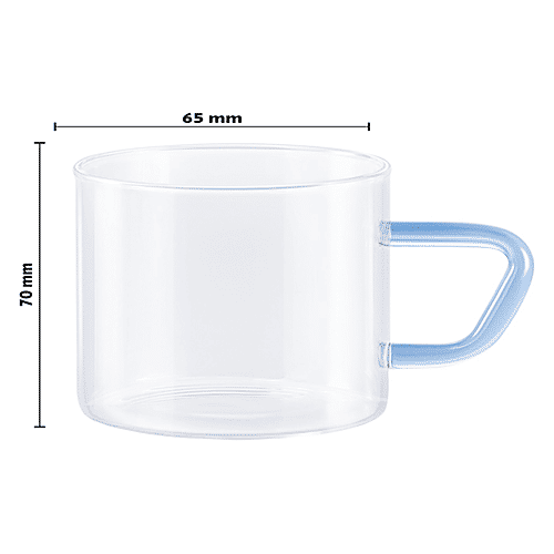 Buy Borosil Vision Tea-N-Coffee Mug Set - Glass, Blue Handle, Microwave ...