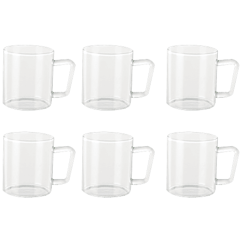 Buy Borosil Vision Tea-N-Coffee Mug Set - Glass, Blue Handle, Microwave ...