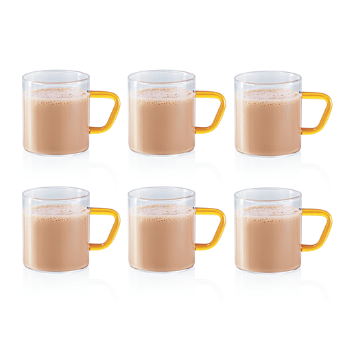 Buy Borosil Vision Tea-N-Coffee Mug Set - Glass, Yellow Handle ...