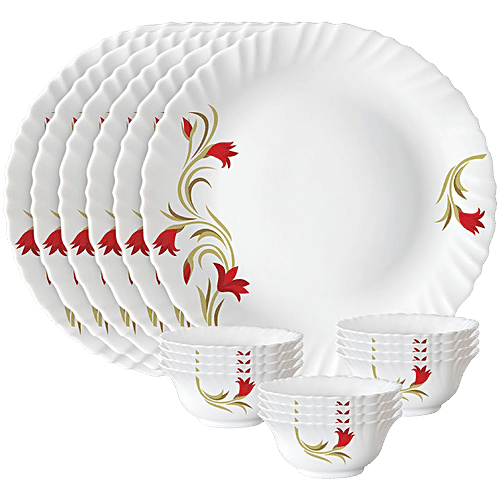 Buy Larah by Borosil Red Lily Opalware Thali Set - White Online at Best ...