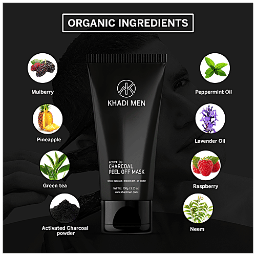 Buy Khadi Men Activated Charcoal Peel Off Mask - With Green Tea & Orange Peel Extract, Removes ...