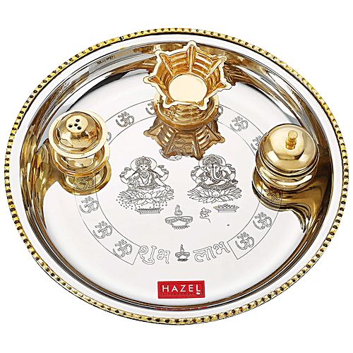 Buy HAZEL Stainless Steel Puja Pooja Aarti Thali Set, 22 cm With Diya ...