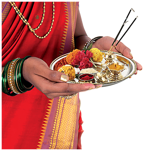 Buy HAZEL Stainless Steel Puja Pooja Aarti Thali Set, 22 cm With Diya ...