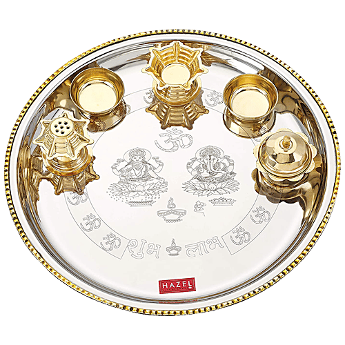Buy HAZEL Stainless Steel Puja Pooja Aarti Thali Set - 28 cm With 1 Pc ...
