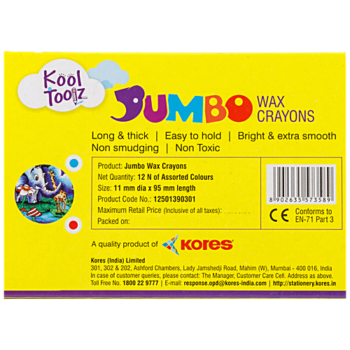 Buy Kores Tool Toolz Jumbo Wax Crayons - 12 Shades, Smudge Free & For ...