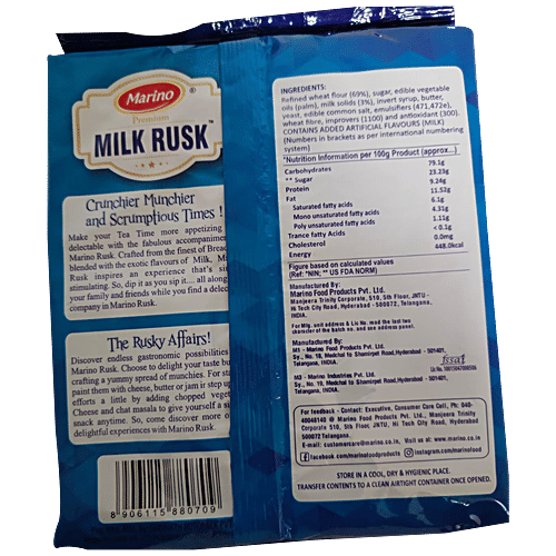 Buy Marino Premium Milk Rusk - Healthy, Crunchy, Rich In Fibre, Tea ...