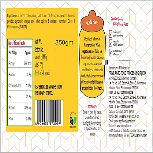 Buy Prime Green Chilli Pickle - No Onion, No Garlic, Authentic Taste ...
