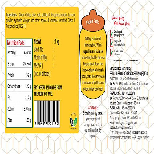 Buy Prime Green Chilli Pickle - No Onion, No Garlic, Authentic Taste ...