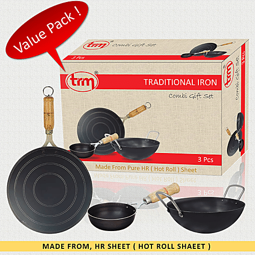 Buy Trm Traditional Iron Combi Gift Set - Chapati Tawa 10", Kadai 8 ...