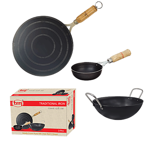 Buy Trm Traditional Iron Combi Gift Set - Chapati Tawa 10", Kadai 8 ...