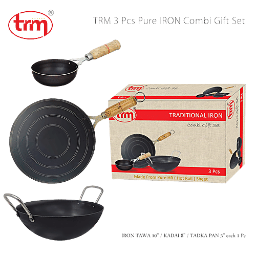 Buy Trm Traditional Iron Combi Gift Set - Chapati Tawa 10", Kadai 8 ...