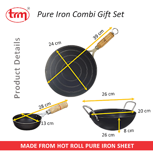 Buy Trm Traditional Iron Combi Gift Set - Chapati Tawa 10", Kadai 8 ...