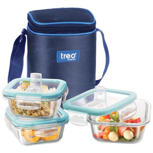 Buy Treo Lunch Box - All Fresh Square Glass Tiffin Containers With ...
