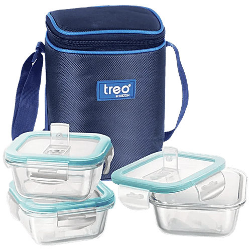 Buy Treo Lunch Box - All Fresh Square Glass Tiffin Containers With ...