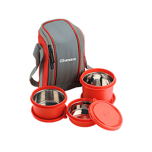 Buy Oliveware Boss Lunch Box Containers With Bag Dist - Air-Tight, Red ...
