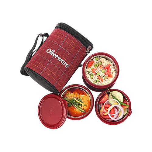 Buy Oliveware Infinite Lunch Box With Bag - Air-Tight, Red Online at ...