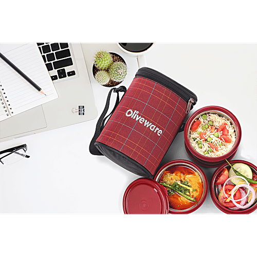 Buy Oliveware Infinite Lunch Box With Bag - Air-Tight, Red Online at ...