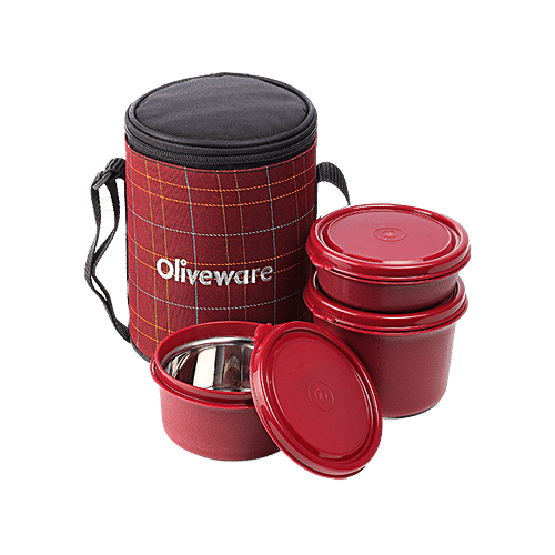 Buy Oliveware Infinite Lunch Box With Bag - Air-Tight, Red Online at ...