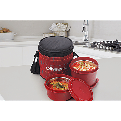Buy Oliveware Cleo Lunch Box With Bag - Help To keep Food Warm, Red ...
