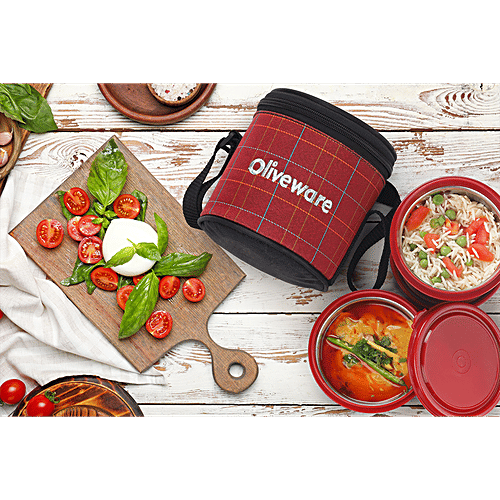Buy Oliveware Cleo Lunch Box With Bag - Help To keep Food Warm, Red ...