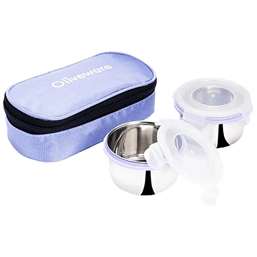 Buy Oliveware Crunch Lunch Box - Stainless Steel, Plastic Lids, Blue ...