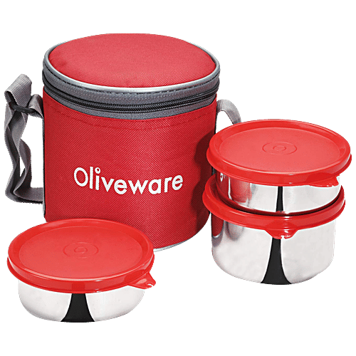 Buy Oliveware Lovely Stylo Lunch Containers With Bag - Air-Tight, Red ...