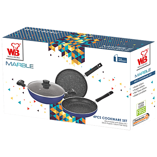 Buy Wellberg Marble Non-Stick Cookware Set - Kadhai & Fry Pan With 1 ...