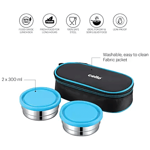 Buy Cello Eco Bite Lunch Box - Stainless Steel, Blue, For Office ...