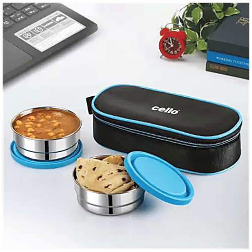 Buy Cello Eco Bite Lunch Box - Stainless Steel, Blue, For Office ...