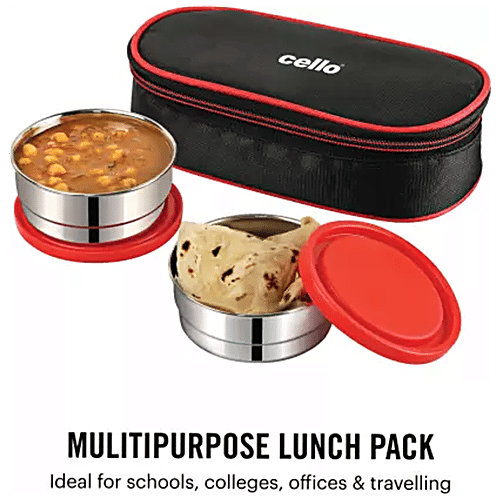 Buy Cello Eco Bite Lunch Box - Stainless Steel, Red, For Office ...