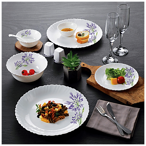 Buy Cello Dinner Set - Dazzle Purple Verbena, Opalware, Microwave Safe ...