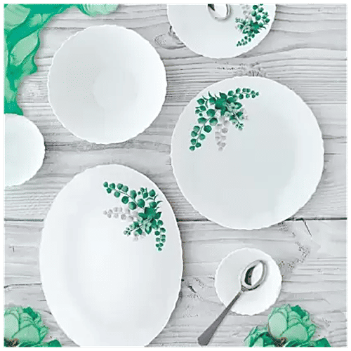 Buy Cello Dinner Set - Dazzle Aqua Leaves, Opalware, Microwave Safe, Sturdy, 12 VB Online at ...