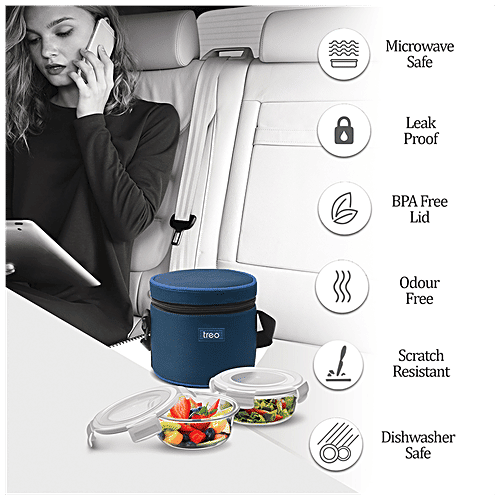 Buy Treo Health First Lunch/Tiffin Box - Round, Glass Container ...